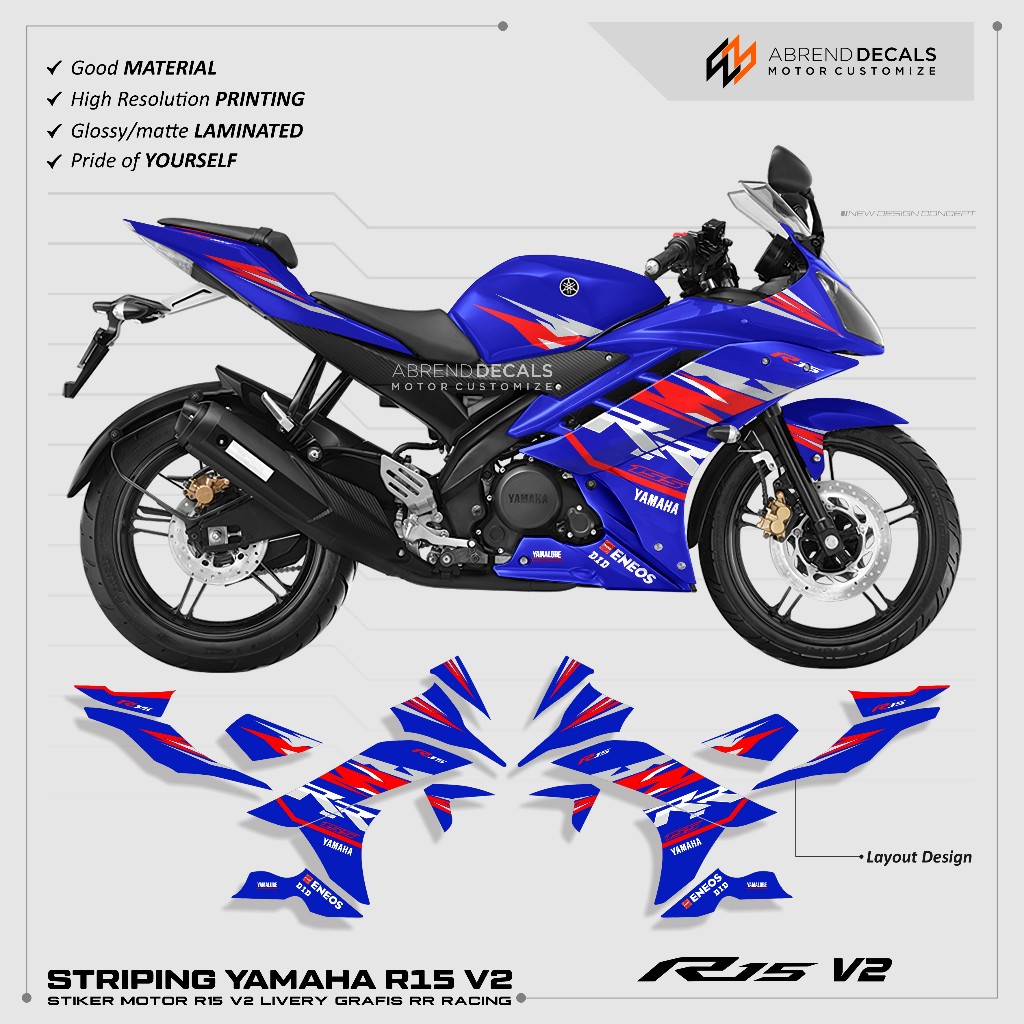 Jual DECAL STRIPING R15 V2 GRAFIS RR RACING / STIKER MOTOR YAMAHA R15 ...