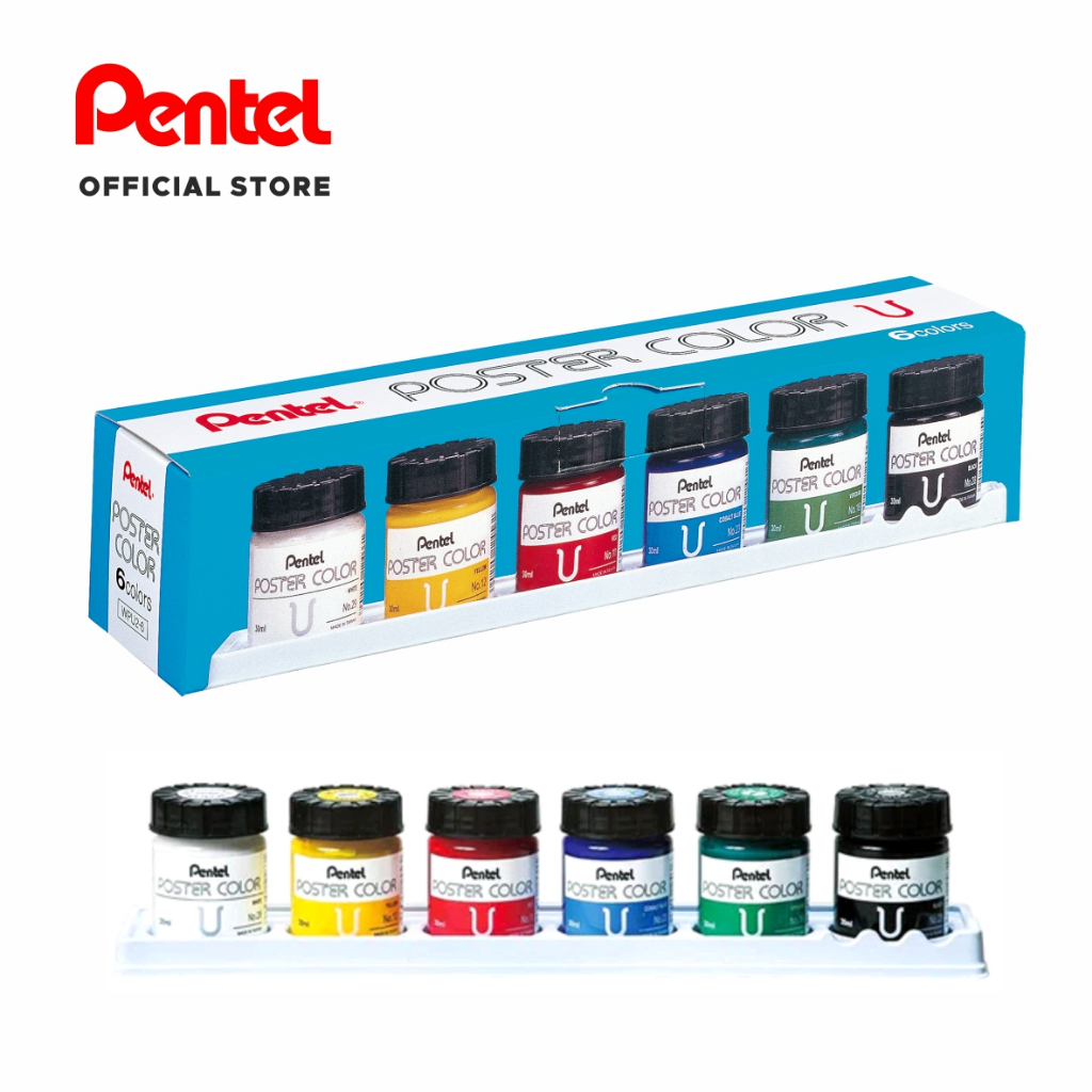 Jual Pentel poster color 30 ml set 6 WPU2-6E | Shopee Indonesia
