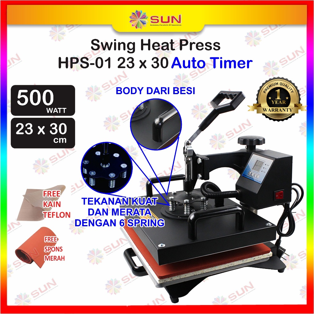 Jual Mesin Press Sablon Kaos Mini 500 WAtt 23x30 Digital Swing ES-01 ...