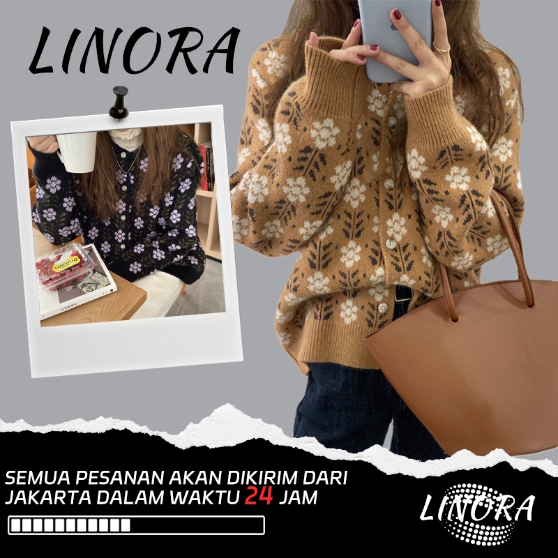 Jual LINORA - Cardigan wol rajutan bunga gaya Korea baru lembut dan ...