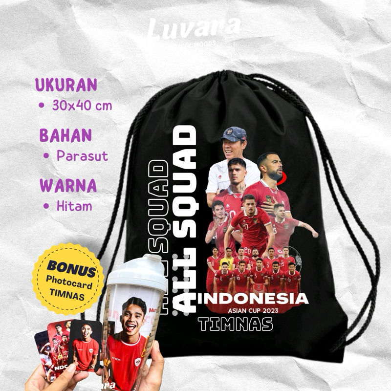 Jual Tas serut black TIMNAS INDONESIA ALL SQUAD bonus photocards timnas ...