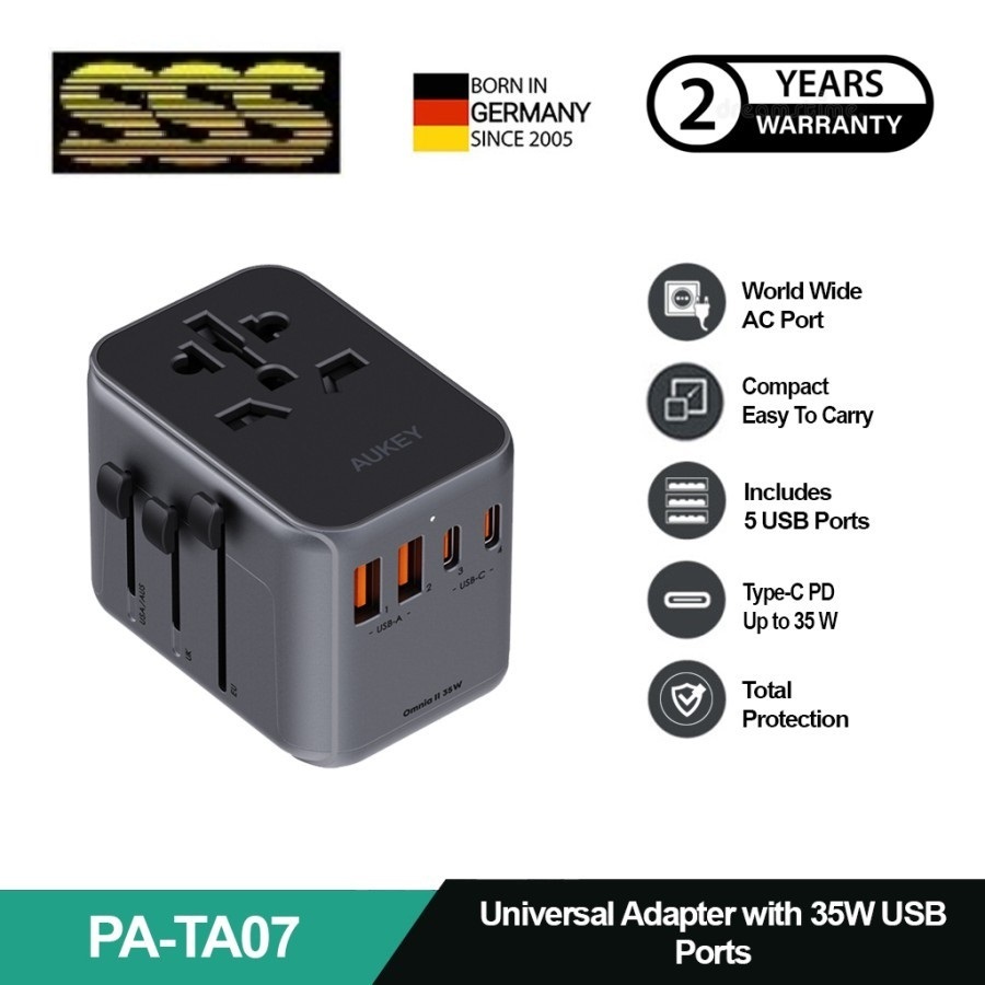 Jual AUKEY Universal 35W Travel Adaptor PA-TA07-BK Type C 4 In 1 EU US ...