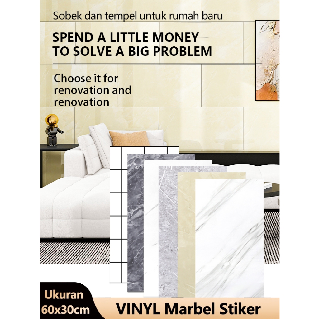 Jual Stiker Dinding Vinyl Motif Marmer 30 x 60 cm - Cocok untuk Kamar ...