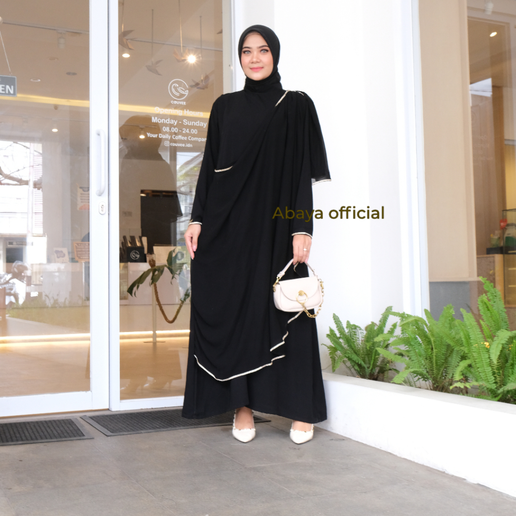 Jual Abaya Sari Bombay Diamond gold Abaya India Hitam Pekat Sifon Halus ...