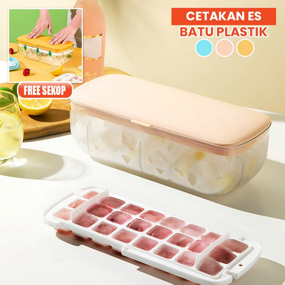 Jual Cetakan Es Batu Mode Tekan Press Dengan Wadah Free Sendok Plastik ...
