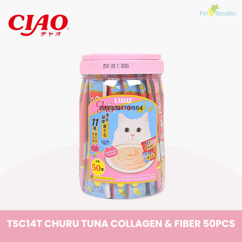 Jual CIAO TSC14T Snack Kucing Liquid Churu Tuna Collagen and Fiber 50pcs | Shopee Indonesia