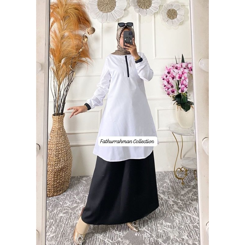 Jual GAMIS KERJA HITAM PUTIH KOMBINASI / SERAGAM GAMIS HITAM PUTIH ...