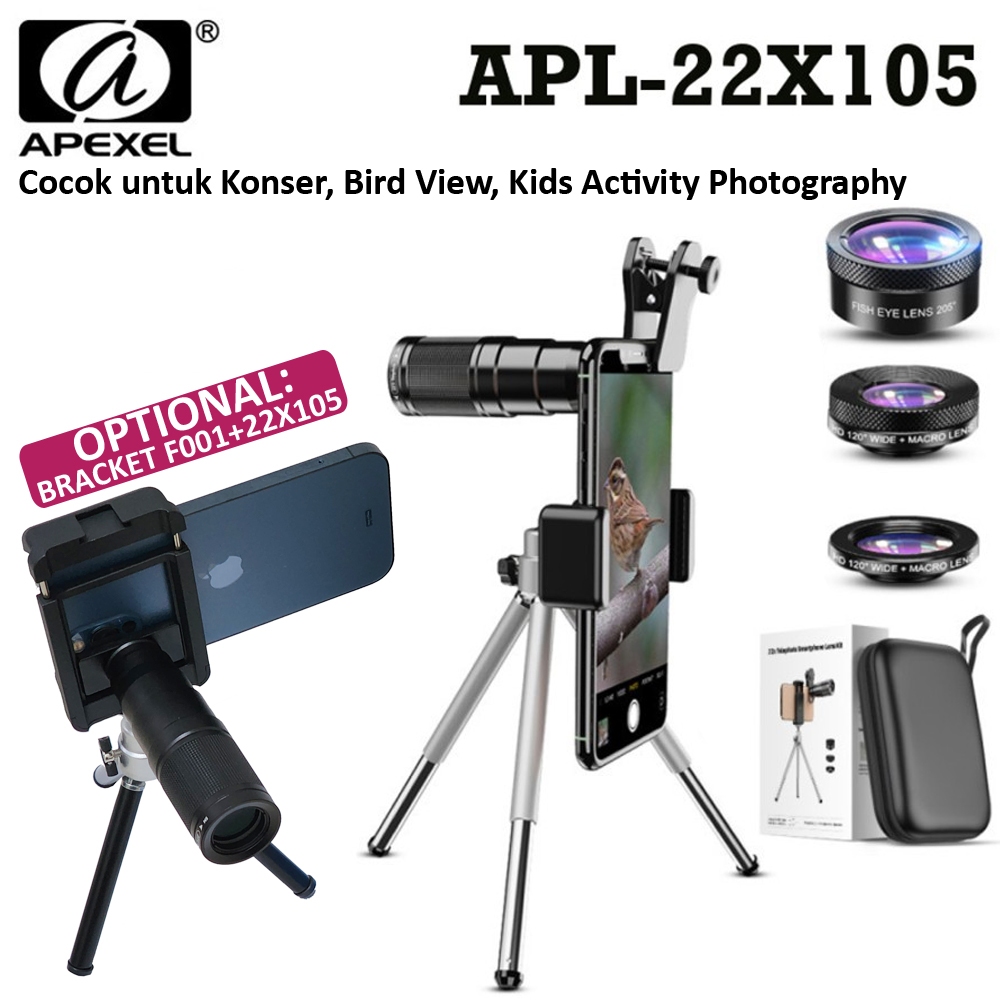 Jual APEXEL Lensa Smartphone Kit Telephoto 22x - Wide Macro Fisheye ...