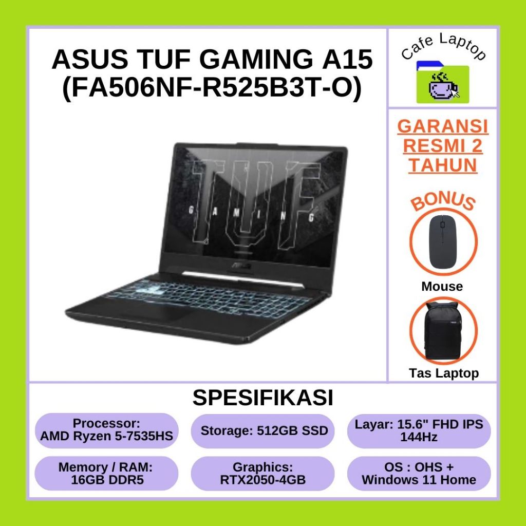 Jual Asus TUF A15 FA506NF R525B3T O AMD Ryzen 5 7535HS RAM 16GB 512GB ...