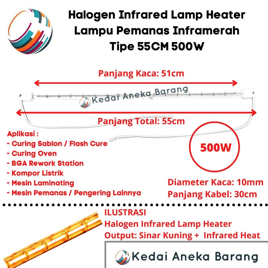 Jual KODE W14N Lampu Halogen Lamp 22V AC 55CM 5W Infrared Pemanas ...