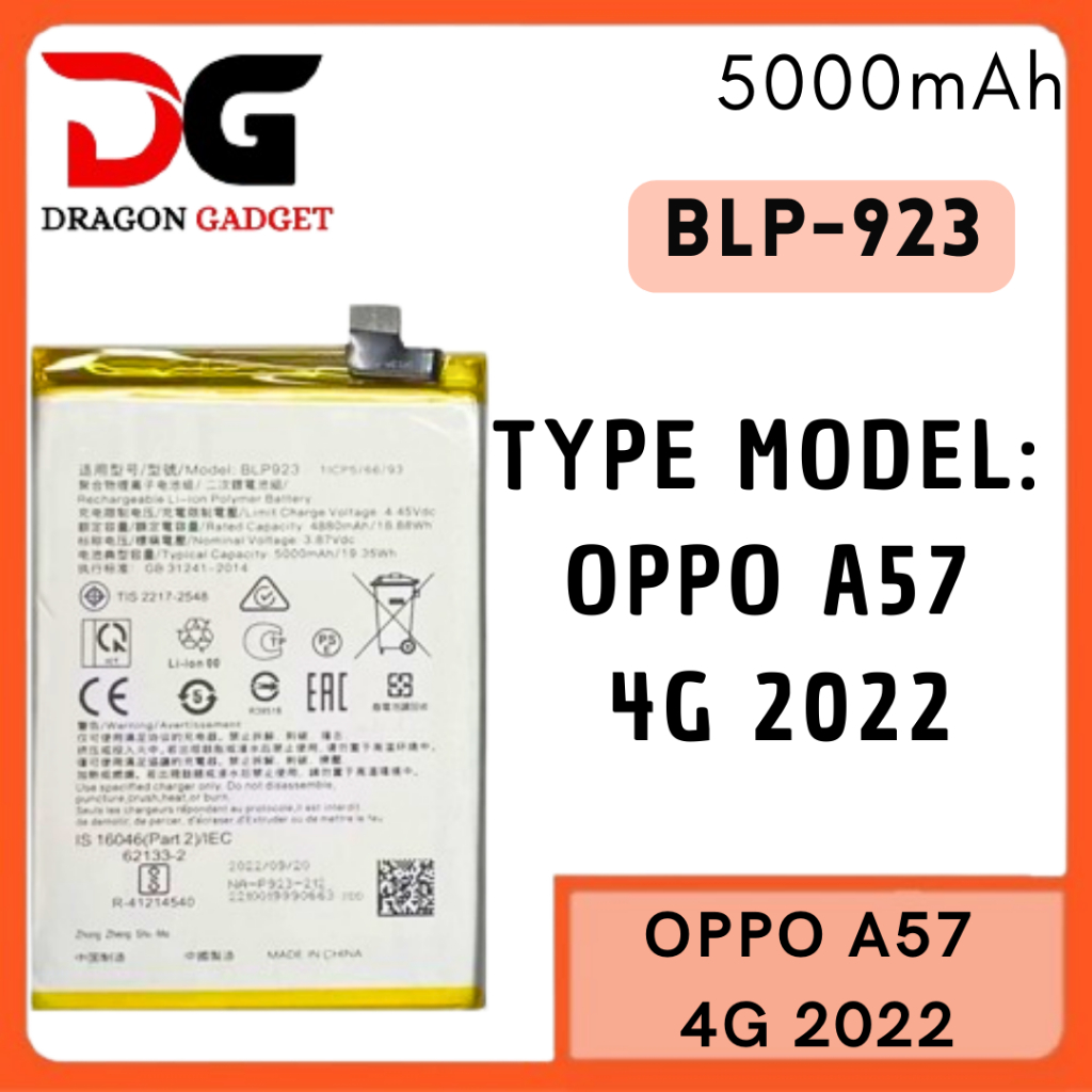 Jual BATERAI BATTERY OPPO A57 4G 2022 BLP923 5000mAh Oem | Shopee Indonesia