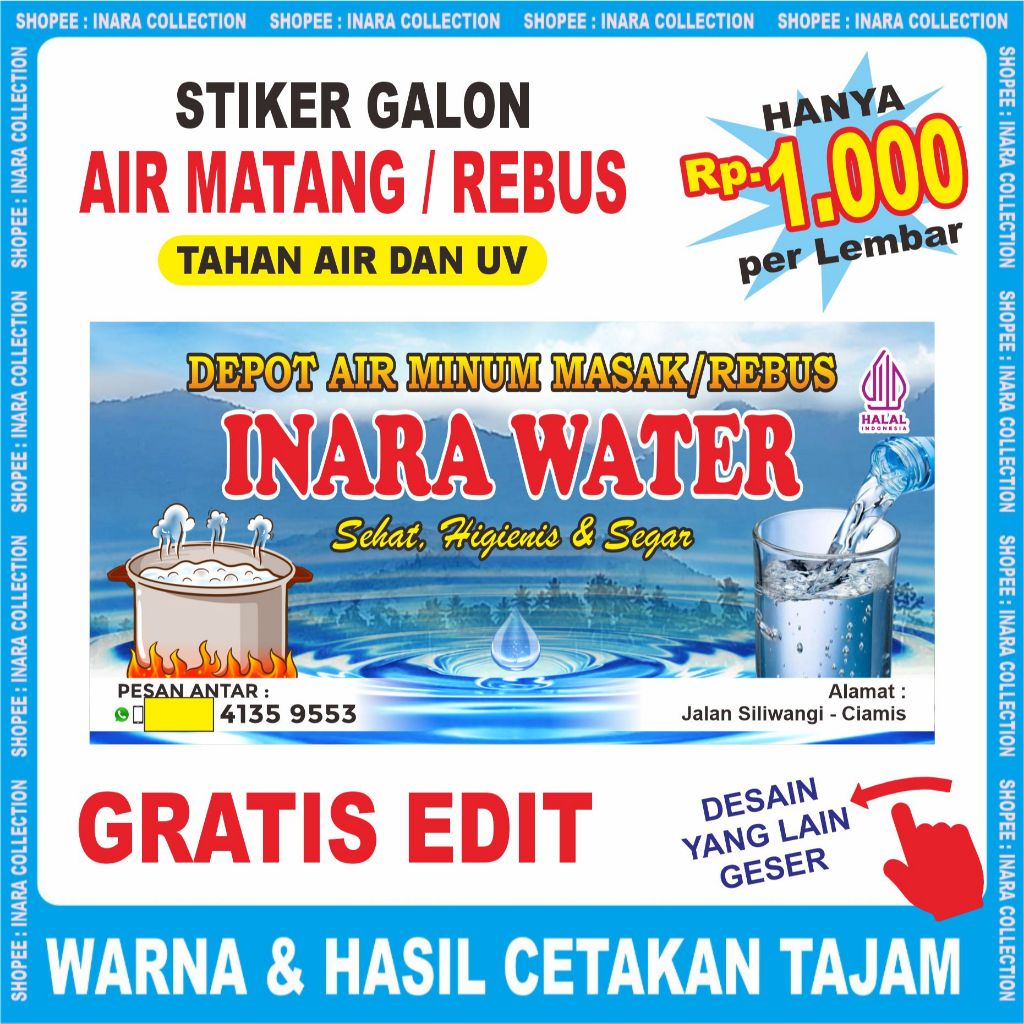 Jual Stiker AIR REBUS MATANG Galon Isi Ulang Tahan Air dan UV | Shopee ...