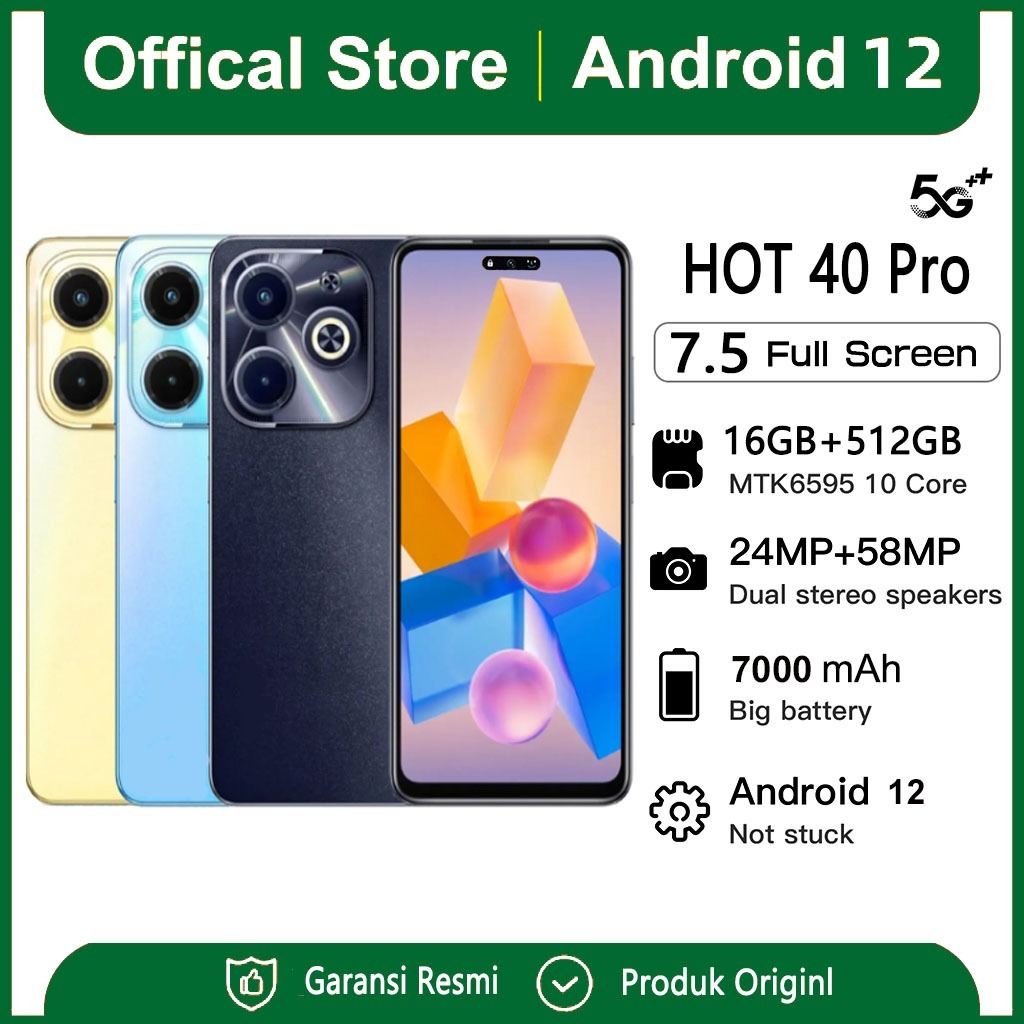 Jual 【2024 NEW+COD】HP murah Hot 40 pro 16GB+512GB HD Handphone android ...
