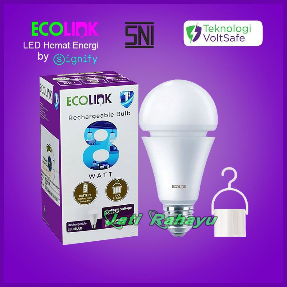 Jual ECOLINK LAMPU LED EMERGENCY 8W 8 W 8WAT RECHARGEABLE PUTIH 6500K TAHAN LAMA SUPER TERANG ...