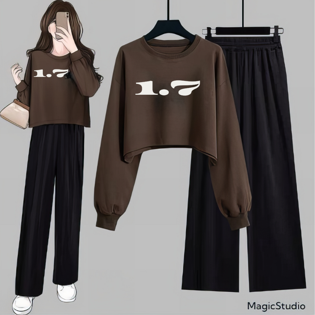 Jual Choice Ali - Baju Setelan Remaja Crop Oversized Lengan Panjang Dan ...