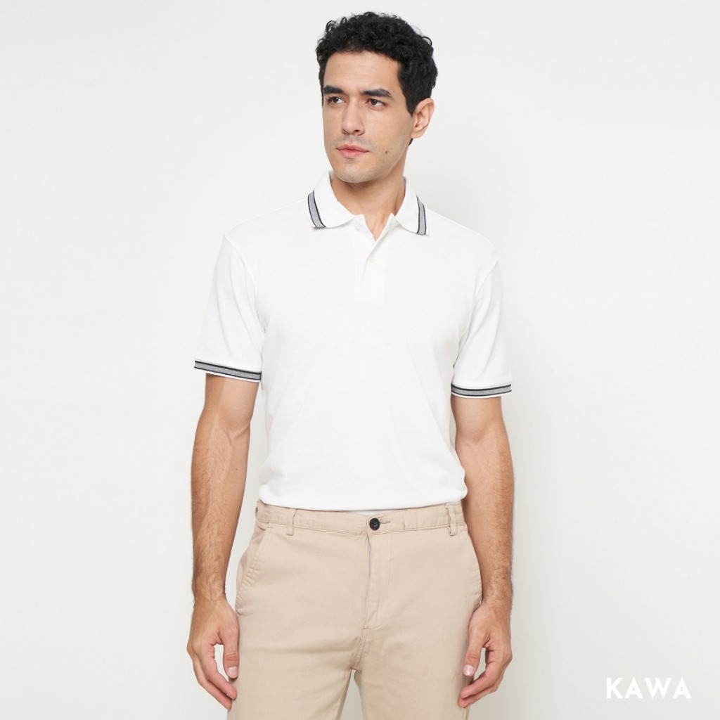 Jual KAWA Carter Stripe Collar Polo Shirt | Kaos Polo CVC Pique 20s ...
