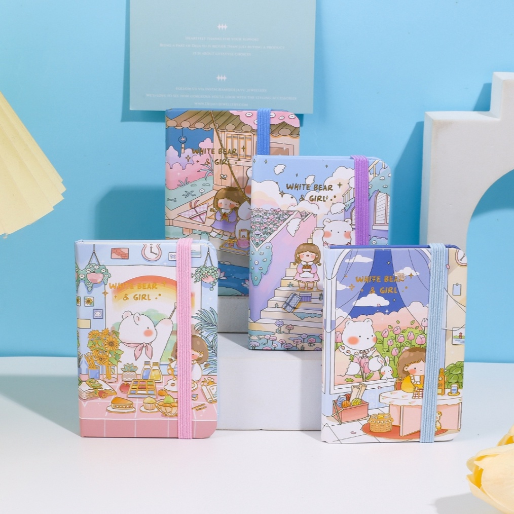 Jual MEGA White Bear And Girl Notebook A7 Notebook Garis Ruled A7 ...