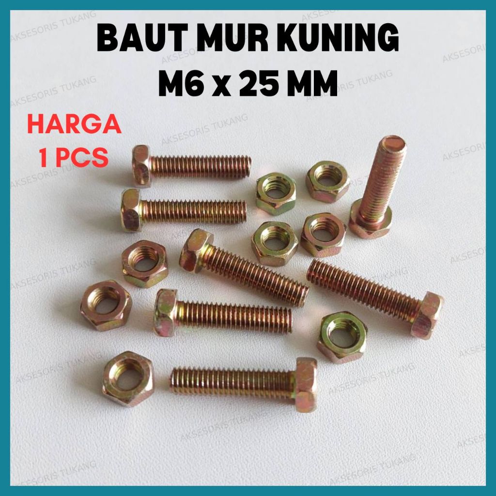 Jual Baut Mur Hexagon Kuning M6 x 25 mm Baut Hex BMK 6x25 ( Kunci 10 ) | Shopee Indonesia