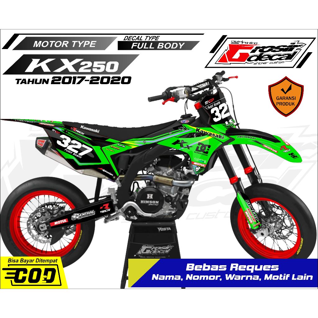 Jual Decal Sticker KX 250 2017 - 2020 Hijau Supermoto Full Body Free ...