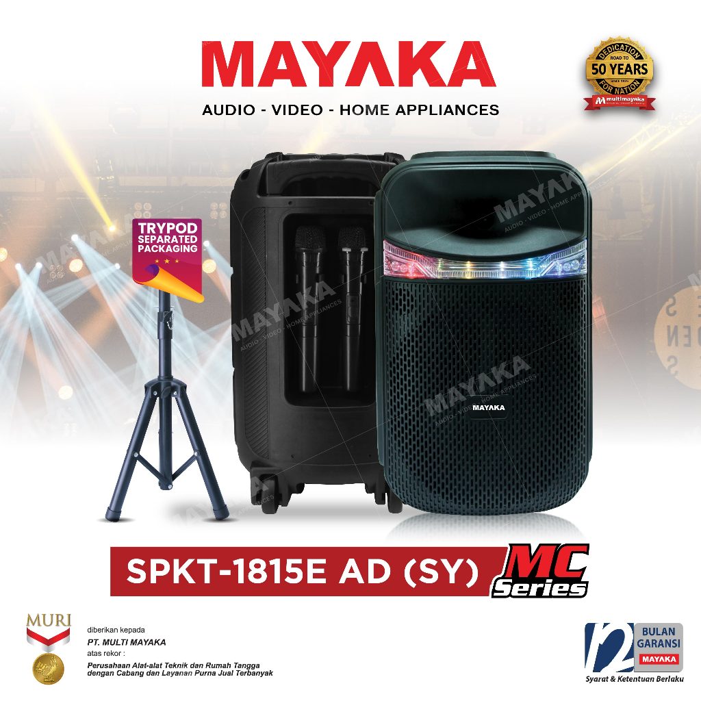 Jual Mayaka Speaker Portable 15 Inch Tripod 2 Wireless Mic Karaoke LED ...