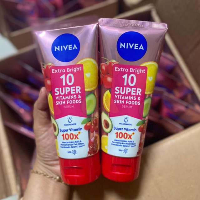 Jual PROMO NIVEA EXTRA BRIGHT 10 SUPER VITAMIN & SKINFOOD 180ML | NIVEA ...