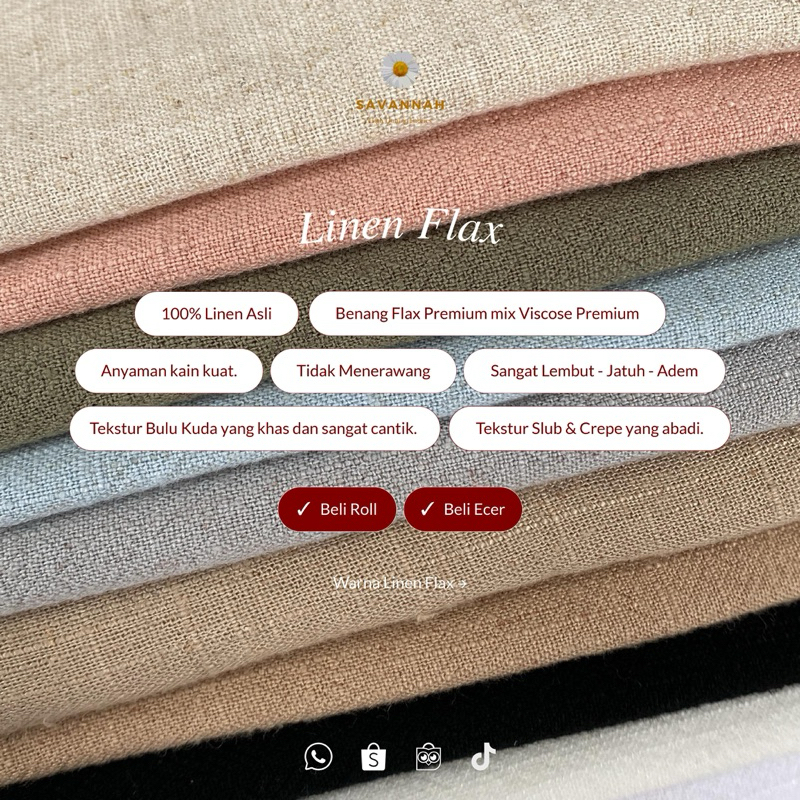 Jual Linen Flax Premium bahan kain full linen asli benang viscose ...