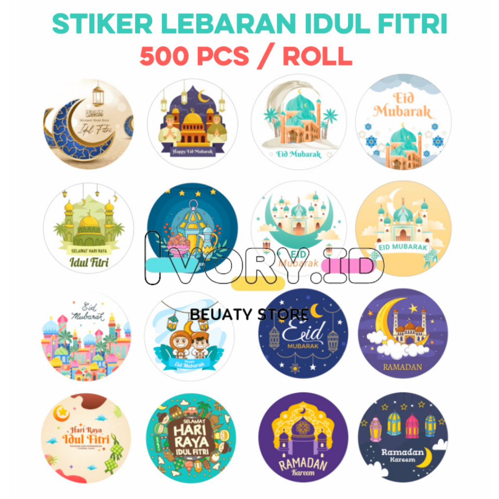 Jual IVO - 500 Pcs Sticker Roll 2,5cm Stiker Selamat Hari Raya Idul ...