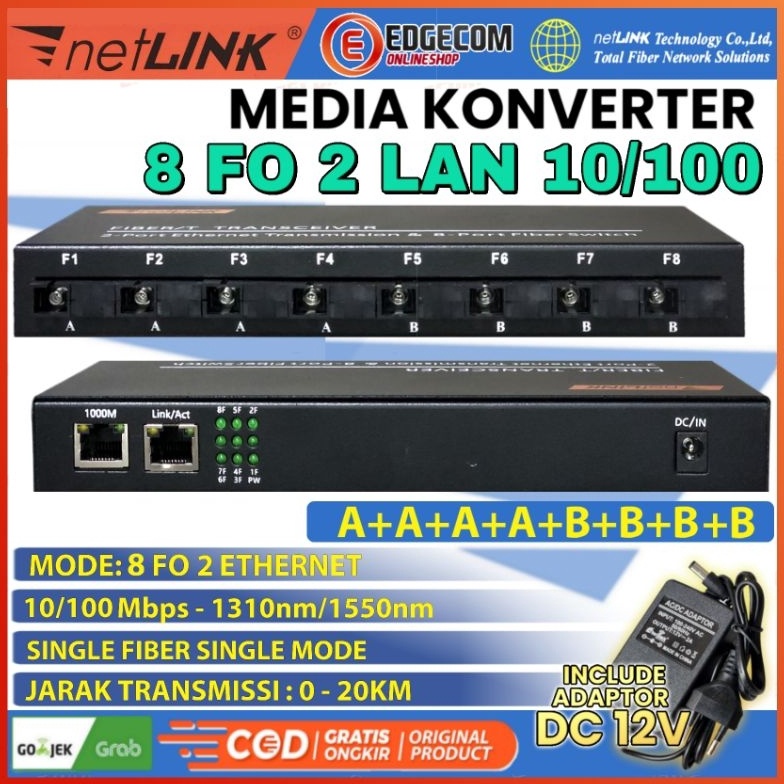 Jual Media Konverter 8 FO 2 LAN 111 LAN RJ45 Gigabit Ethernet Fiber Optic Media Converter ...