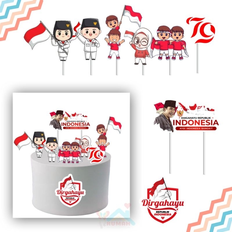 Jual toppercake HUT RI 80/topper kemerdekaan 2025/hiasan kue tema 17 ...