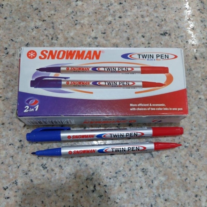 Jual Spidol Twin Pen Biru Merah Snowman TP-1 | Shopee Indonesia