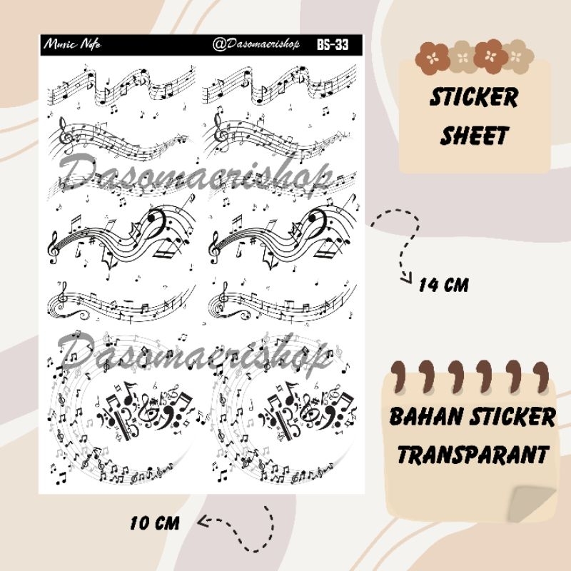 Jual Sticker Sheet Aesthetic Music Note Stiker Nada Tangga Lagu ...