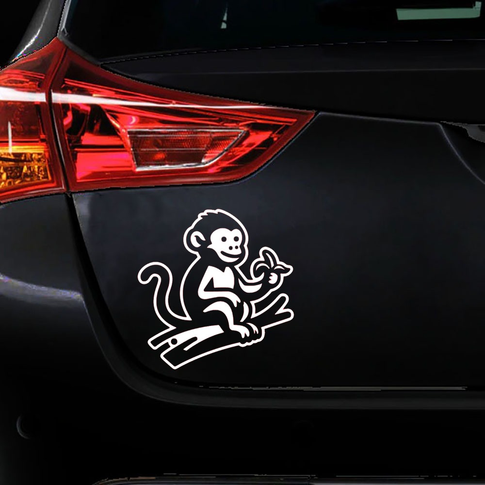 Jual Sticker Mobil Cutting Vinyl Monyet Makan Pisang (untuk mobil hitam ...