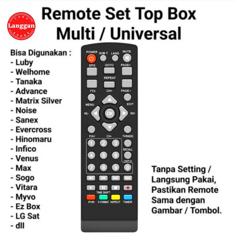 Jual Remote Set Top Box Multi / Remot STB T2 Universal Matrix Luby Tanaka Welhome Evercoss LG ...