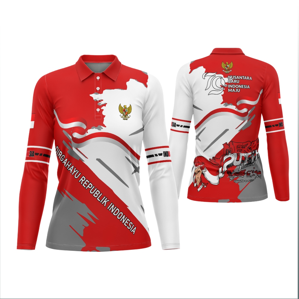 Jual Jersey Polo Longsleeve Kaos 17 Agustus 2024 Dirgahayu HUT RI 79 Fullprint | Shopee Indonesia
