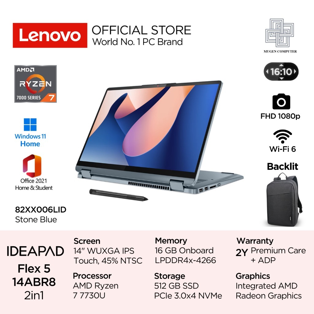Jual Lenovo IdeaPad Flex 5 14ABR8 6LID AMD Ryzen 7 R7 7730U ram 16GB ...