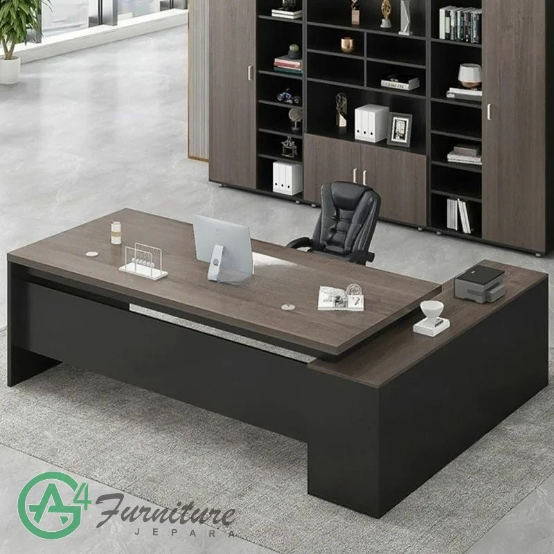 Jual Meja Kantor Direktur Minimalis L Shape Rangka Kayu Jati | Shopee ...