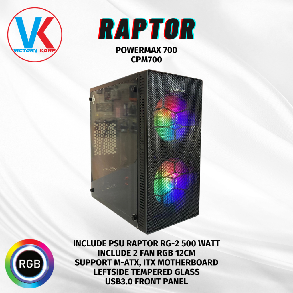 Jual Raptor Powermax 700 CPM700 Include PSU 500 Watt 2 Fan RGB 12cm ...