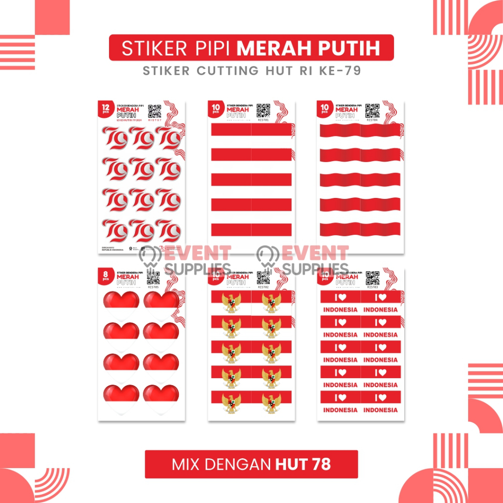 Jual Stiker Pipi HUT RI Bendera Merah Putih / Sticker Pipi Kemerdekaan ...