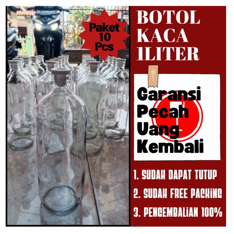 Jual (PAKET ISI 10 BOTOL) Botol Bensin 1Liter/Botol Kaca 1Liter ...