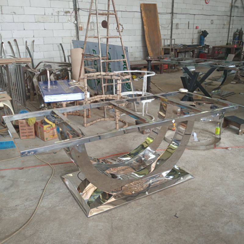 Jual Meja makan kaki stainless glosyy/Kaki meja makan modern stainless ...