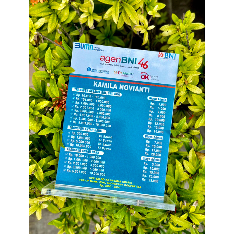 Jual PAPAN AKRILIK BIAYA ADMIN AGEN BANK BNI BISA CUSTOM UKURAN 15x20 ...