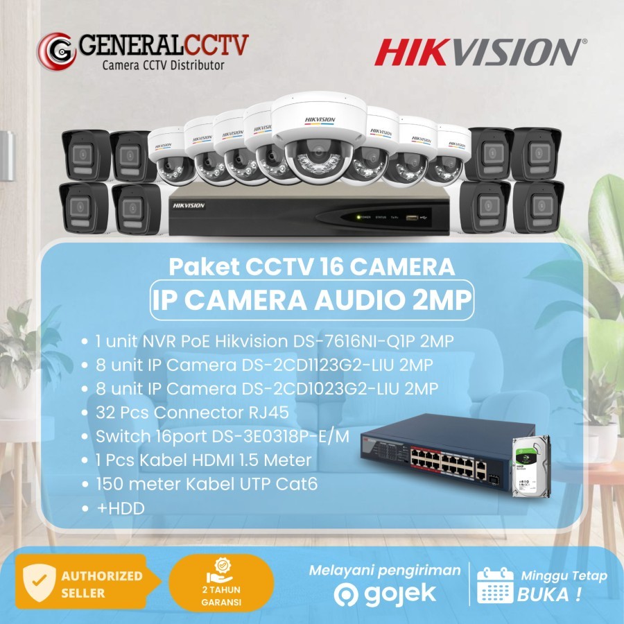Jual Paket IP Camera Hikvision 16 Camera Nvr 16 Ch 2MP Audio Camera ...