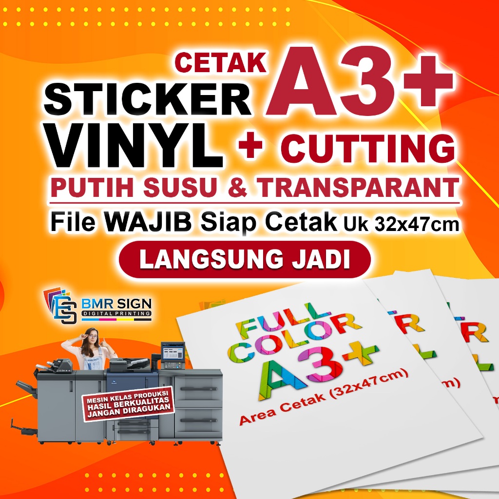 Jual Cetak Stiker Vinyl A3+ Tahan Air Cutting /Stiker Vinyl Susu /Stiker Vinyl Transparan ...
