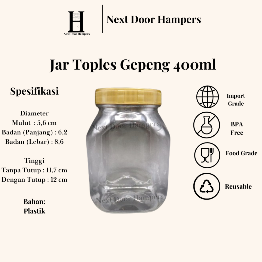 Jual Jar Gepeng 400ML/ Jar Selai 400 ml/ Toples makanan/ Jar Nutella ...