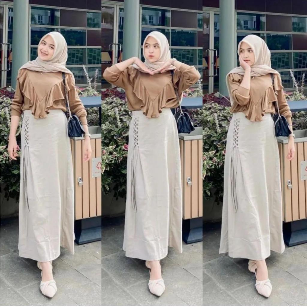 Jual Santika Rok Korean Style Rok Wanita Serut Rok Linen Premium Rok ...