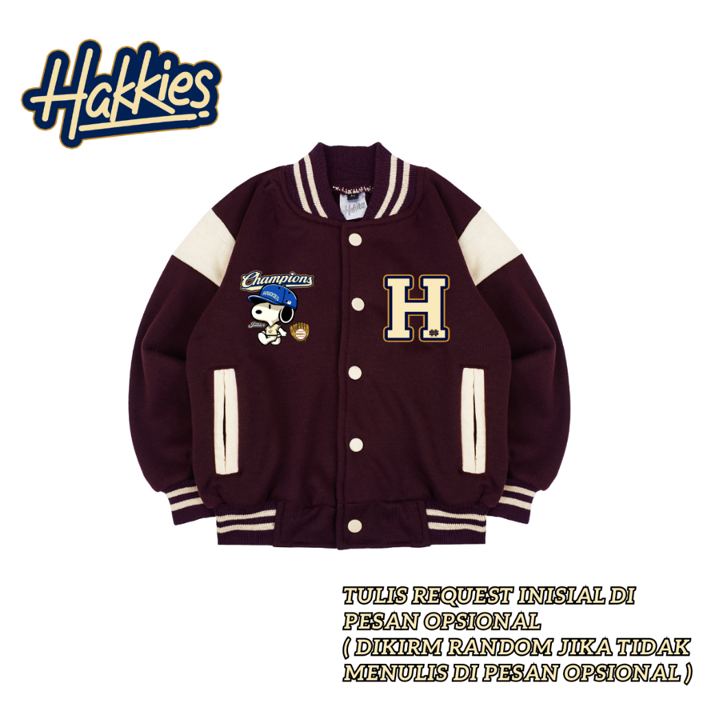 Jual HAKKIES Varsity Jacket Baseball Snoopy Anak Inisial A-Z Laki Laki ...