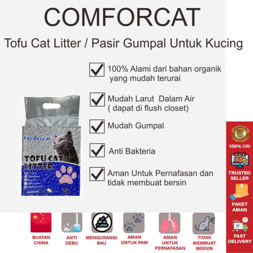 Jual PASIR TOFU CAT LITTER COMFORCAT 7LITER , 2.5KG RECOMENDED!! | Shopee Indonesia