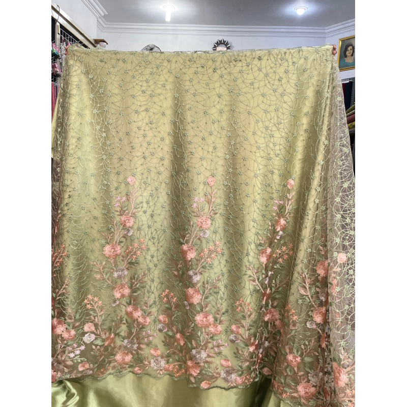 Jual tille brukat bunga/tille garden/bahan tille brukat bunga bordir ...