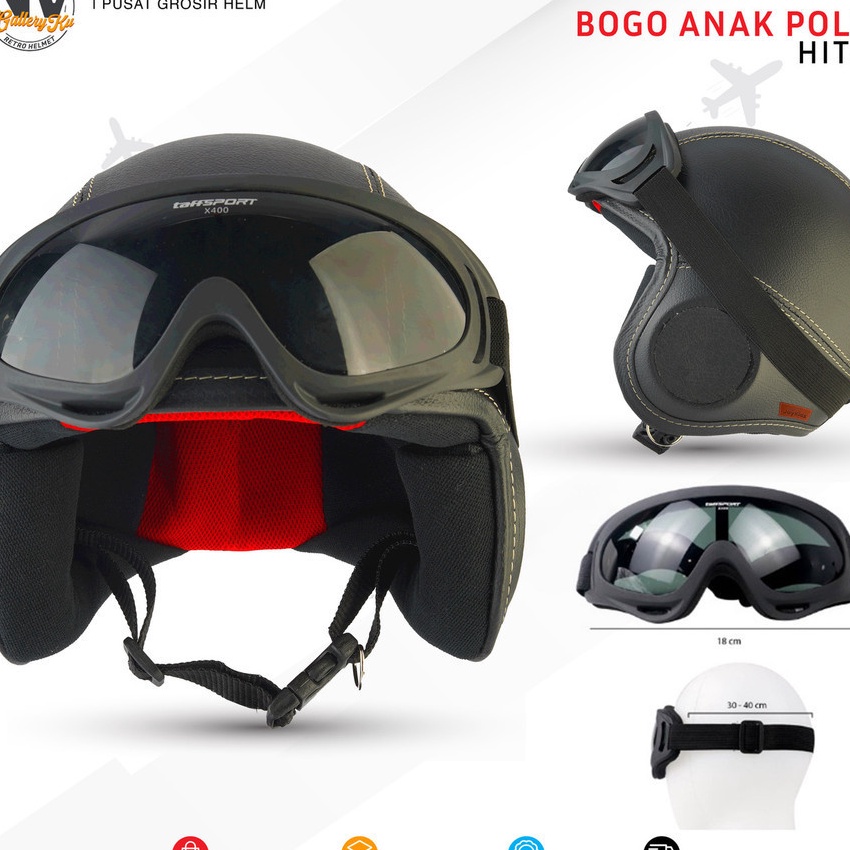 Jual FG2 Helm Motor Anak Pororo Retro usia 26 Tahun Hitam Polos ...