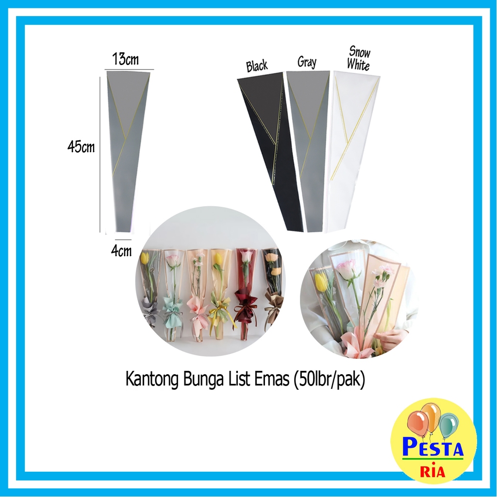 Jual Murah!! (10Lembar) Kantong Plastik Bunga List Emas, Plastik flower ...